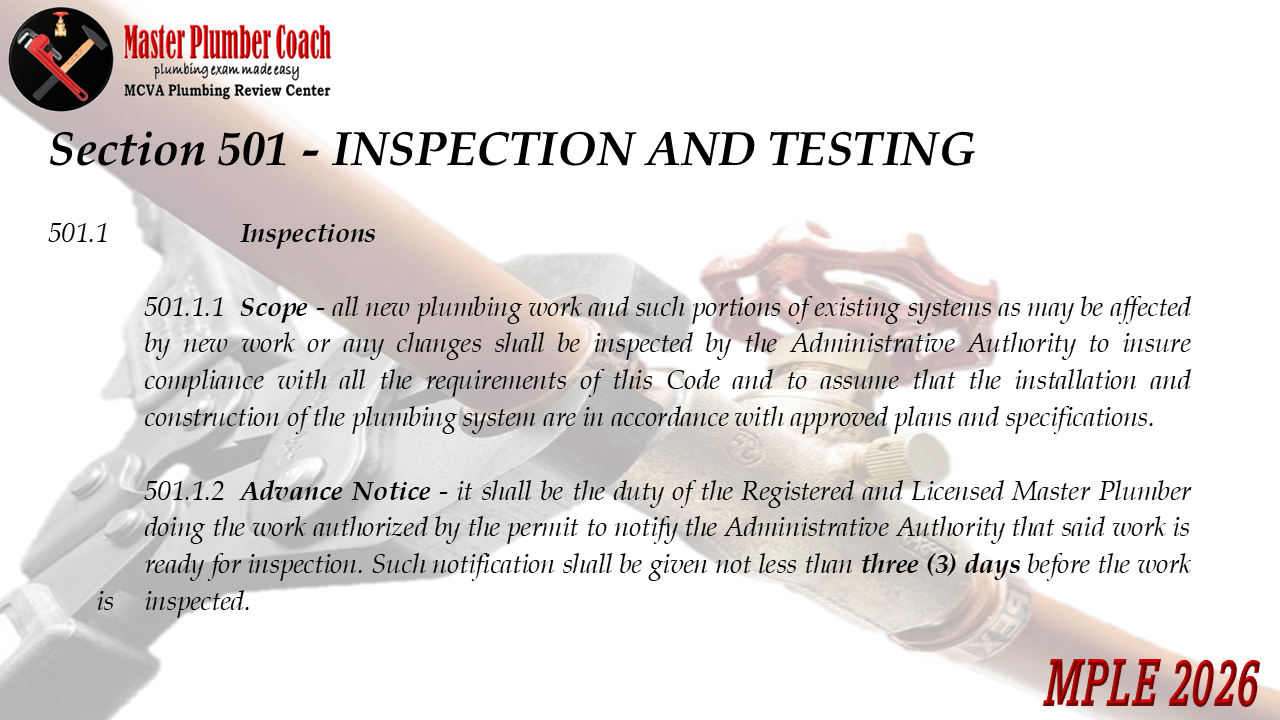Chapter 5 – Inspection & Test – MASTER PLUMBER COACH